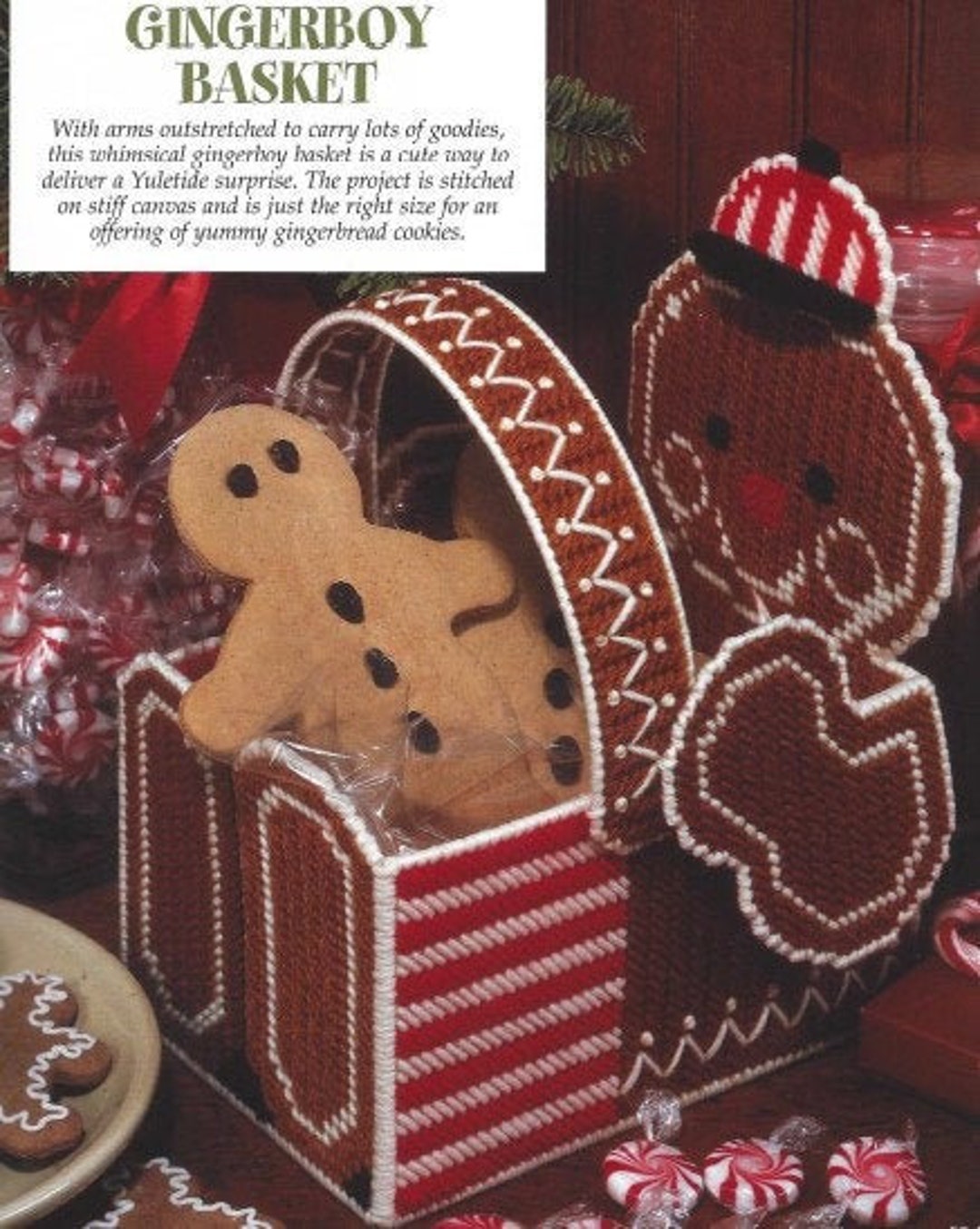 Dick Martin Design Pattern Holiday Christmas Gingerboy Basket Gingerbread Plastic Canvas ...