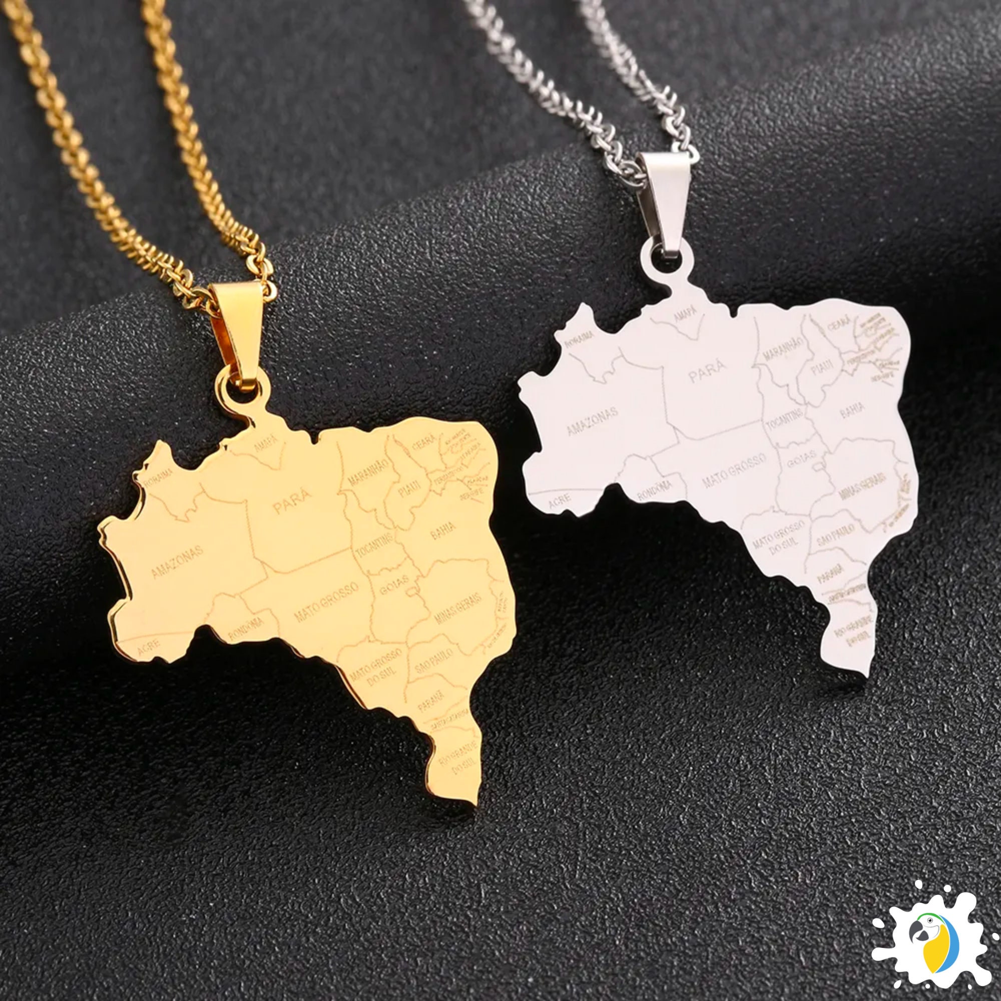 Brazil Map Necklace Brazilian States Silver or Gold-plated Stainless ...