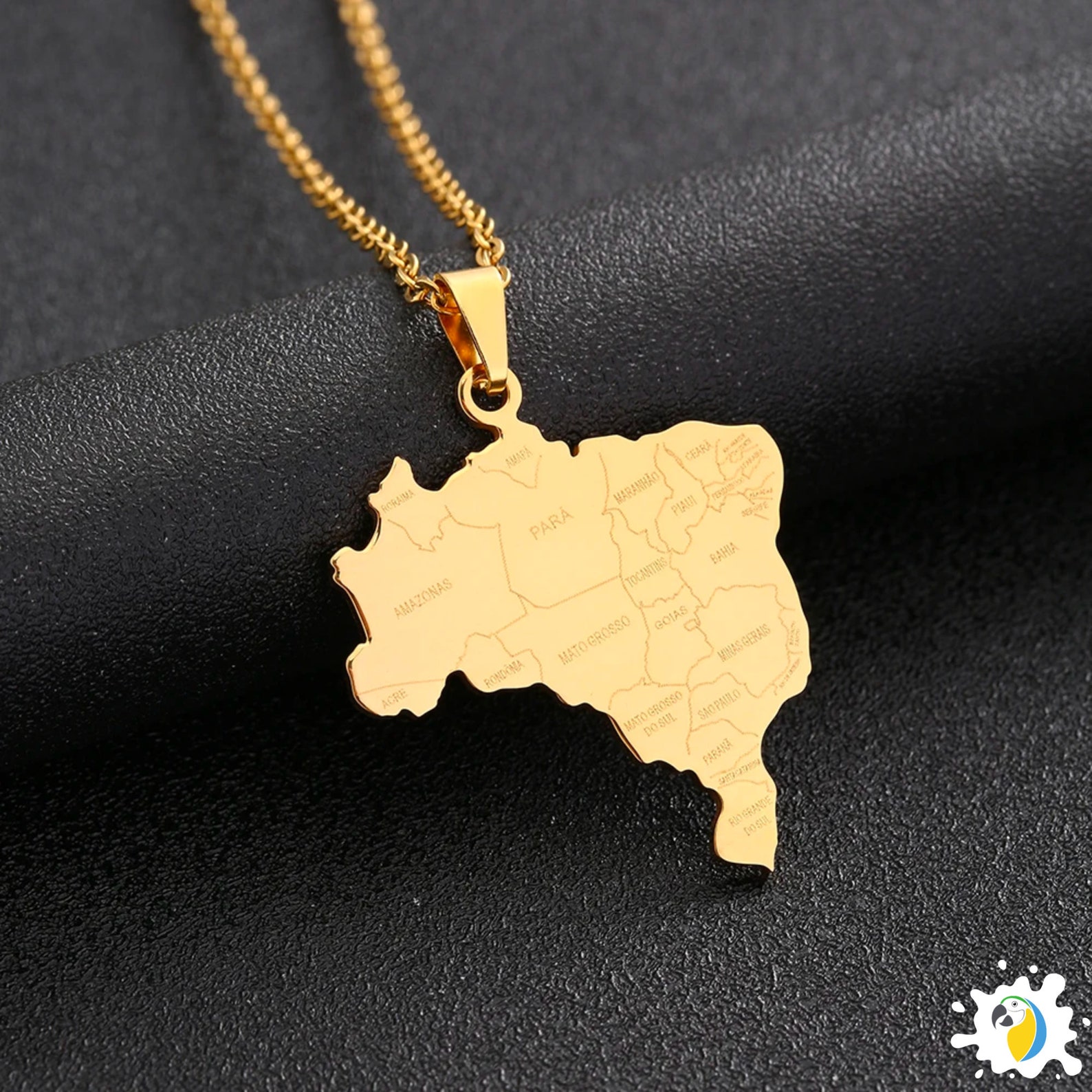 Brazil Map Necklace Brazilian States Silver or Gold-plated Stainless ...