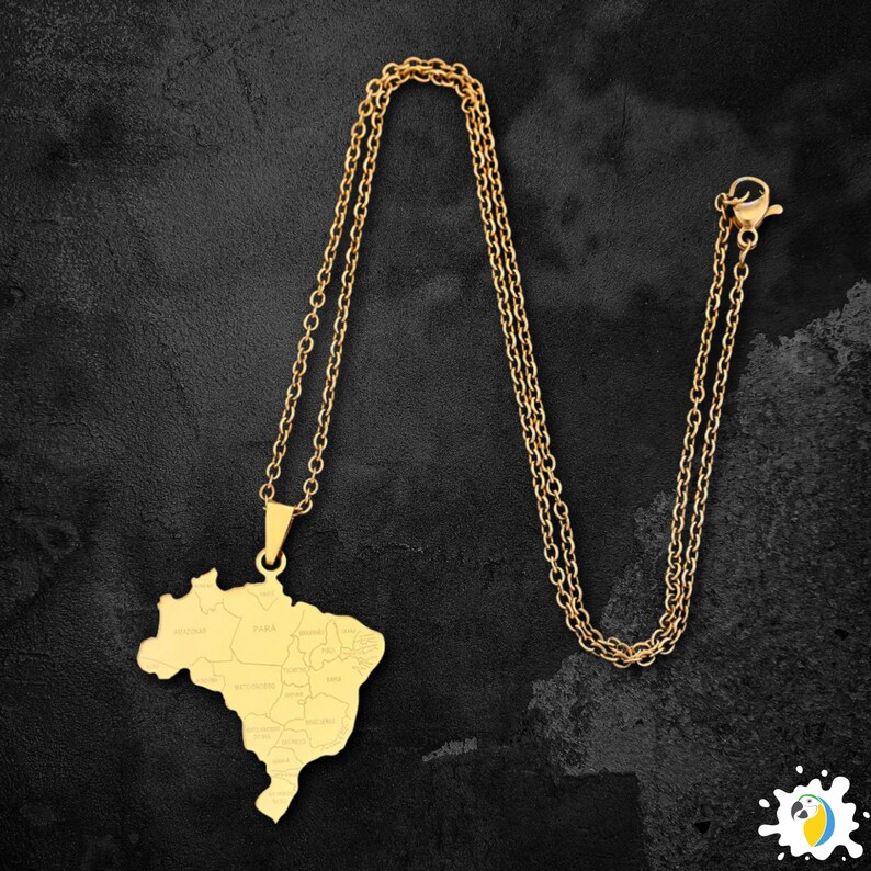 Brazil Map Necklace Brazilian States Silver or Gold-plated Stainless ...