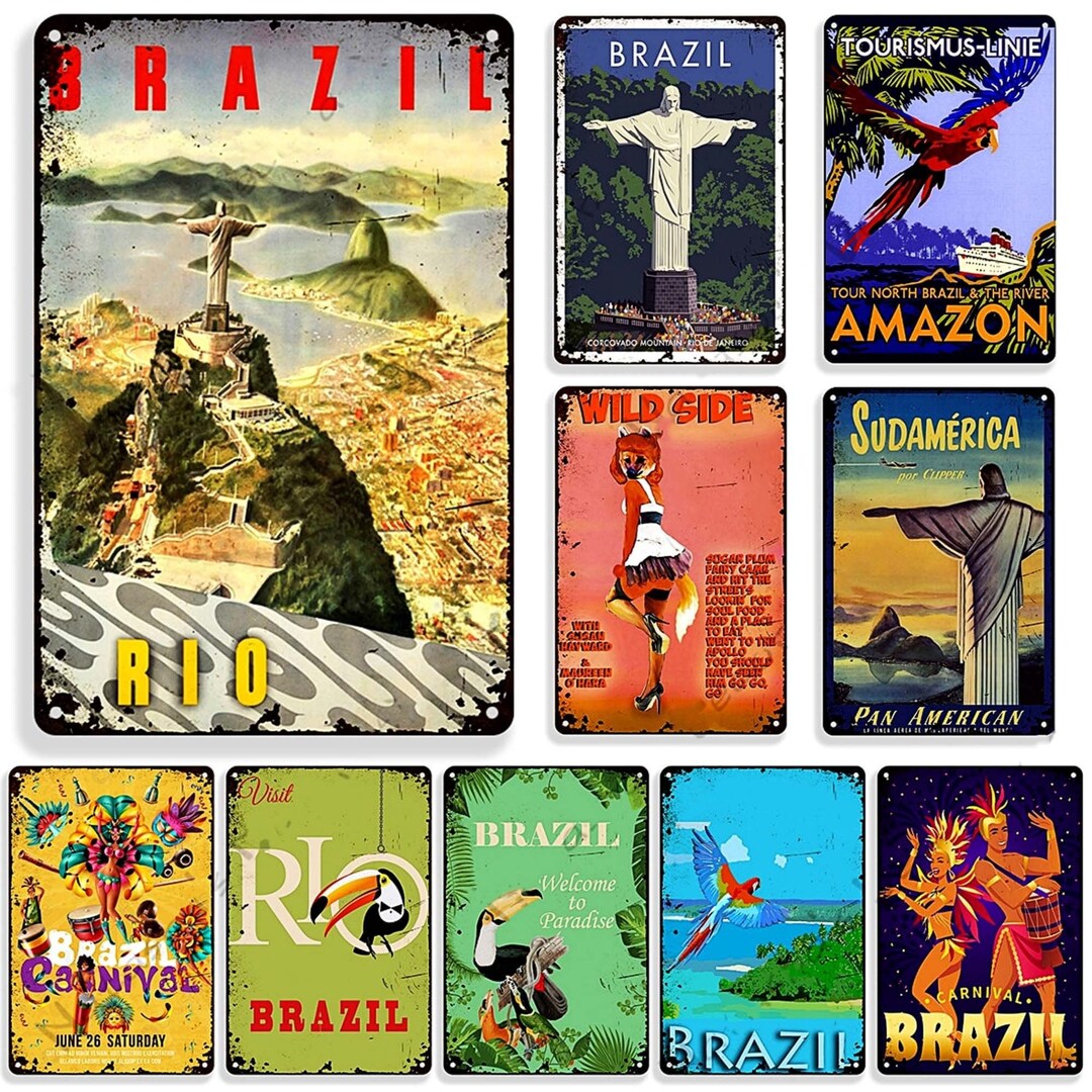 Brazil Retro Metal Print Travel Vintage Tin Sign Decorative Brazilian ...