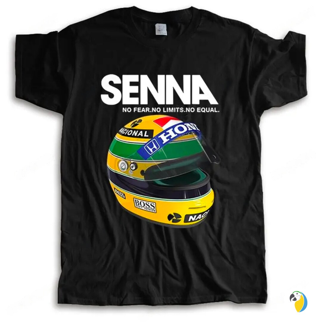 Ayrton Senna F1 Racer Yellow Helmet T-shirt Mens Crew Neck Brazil ...