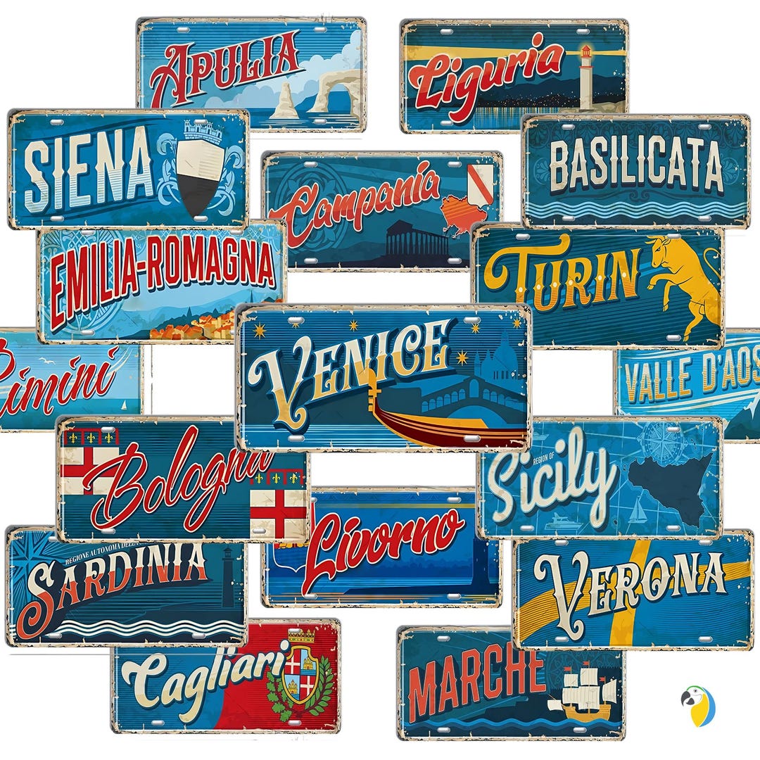 Vintage Italy Tin Signs Retro Italian Regions and Cities License Plates ...