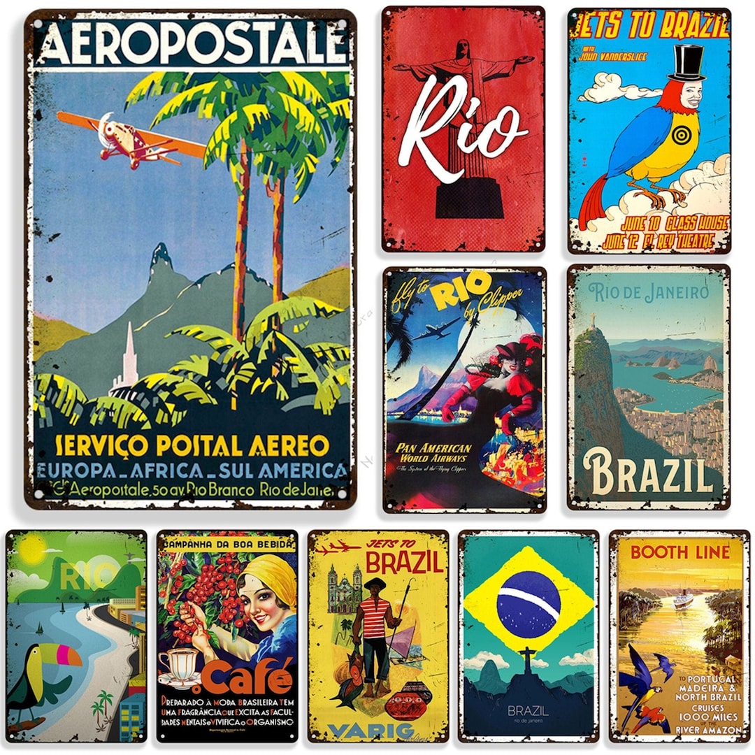Brazil Vintage Metal Sign Retro Wall Art of Rio De Janeiro Tropical ...