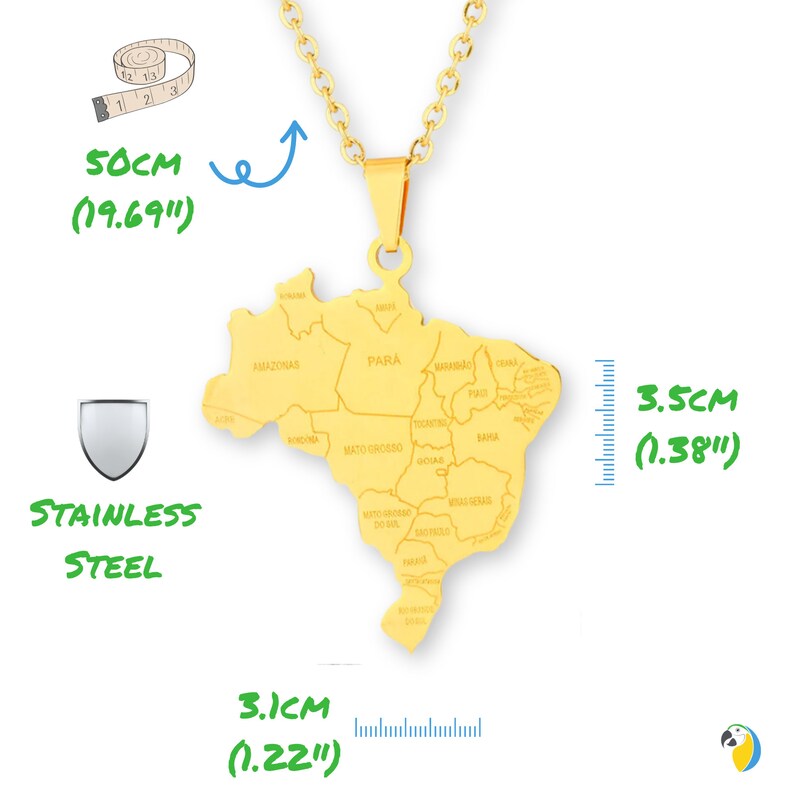 Brazil Map Necklace Brazilian States Silver or Gold-plated Stainless ...