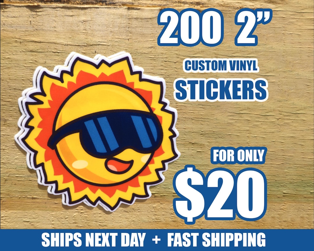 200 2" Custom Vinyl Stickers Cut to Any Shape - Bulk Stickers for ...