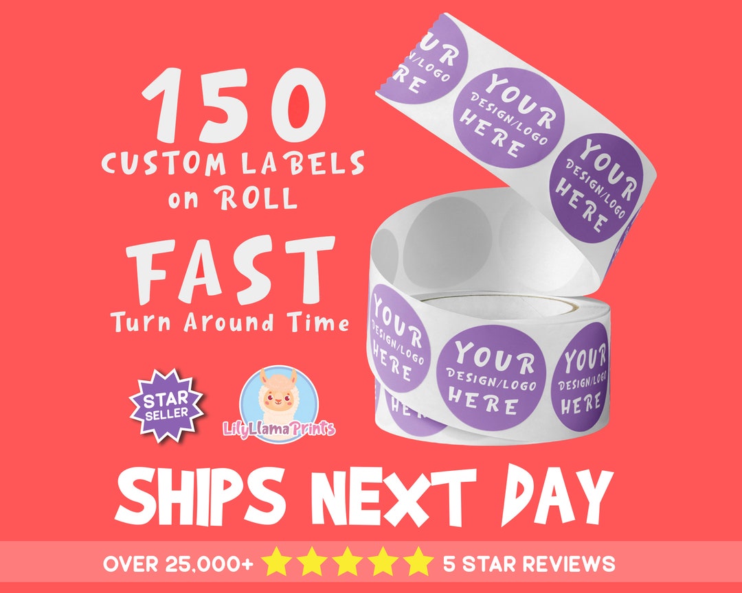 150 Labels on Roll Premium Gloss Weatherproof Labels Your Design Logo ...