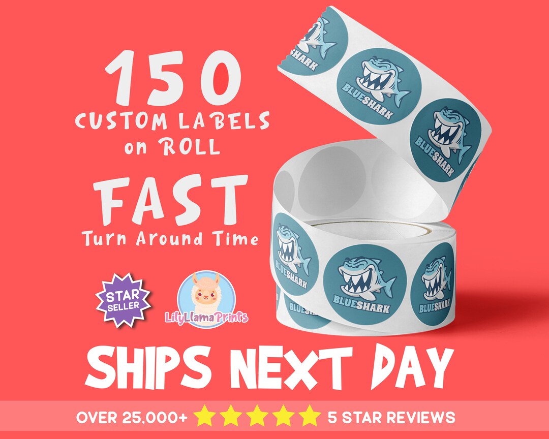 150 Labels on Roll Premium Gloss Weatherproof Labels - Your Design Logo ...