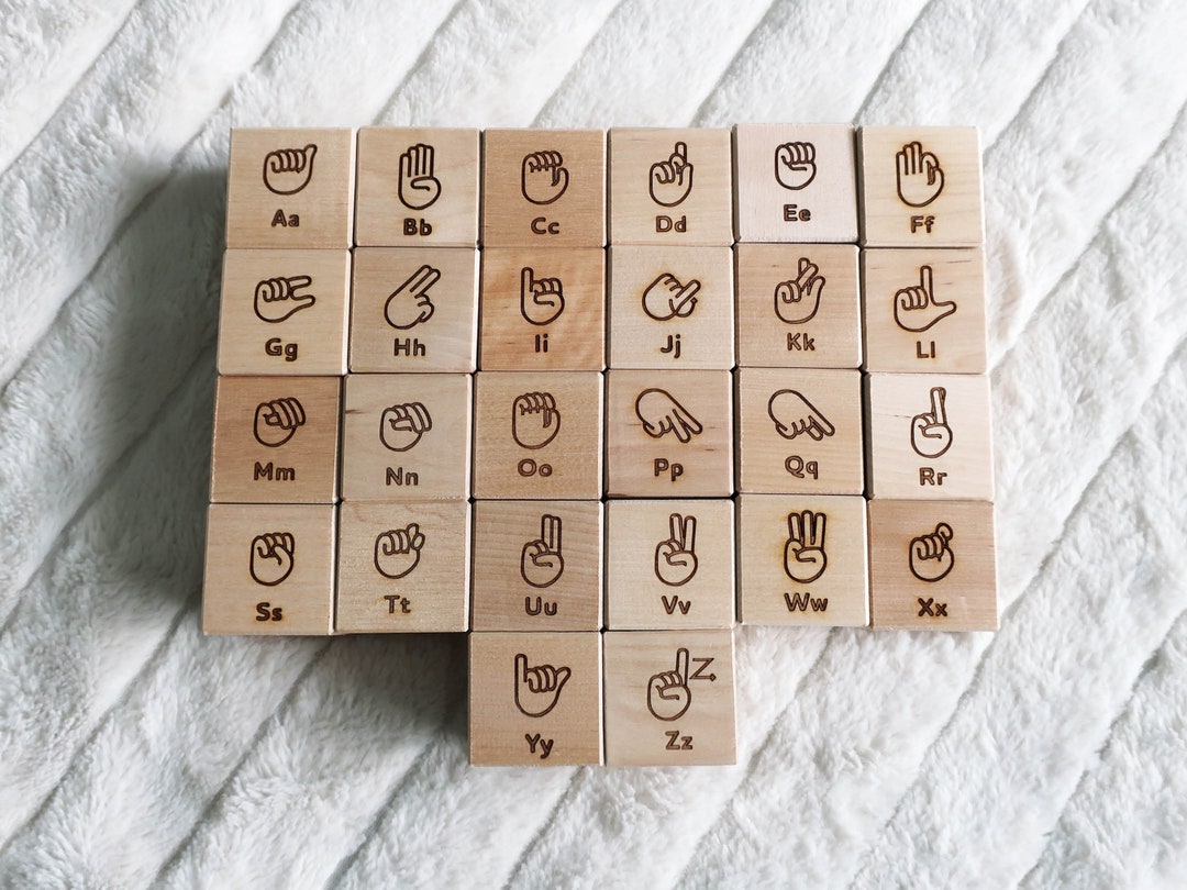 Wooden Sign Language Alphabet Blocks ABC Blocks Wooden Letter Blocks ...