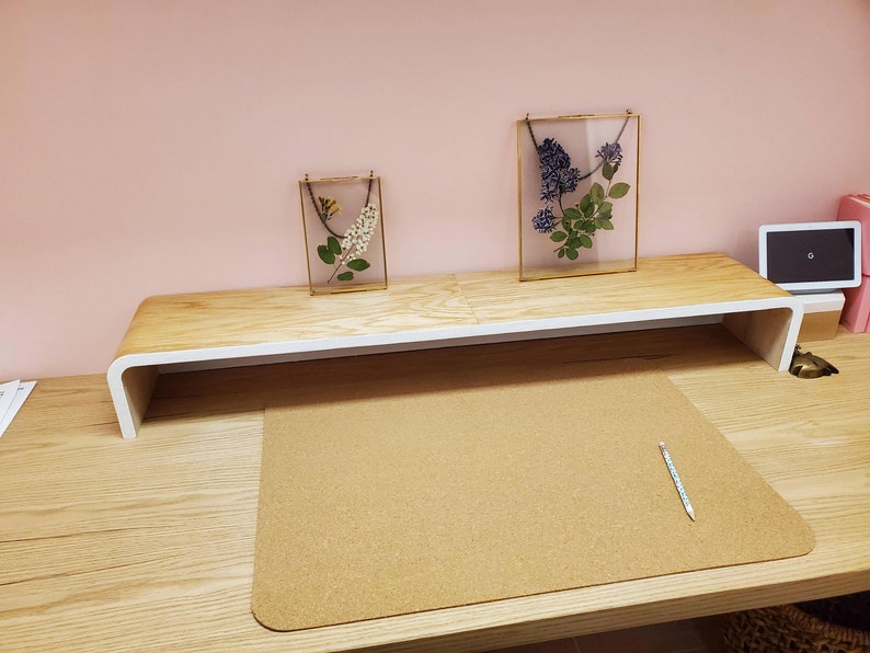 Curved Oak Dual Monitor Stand | Etsy