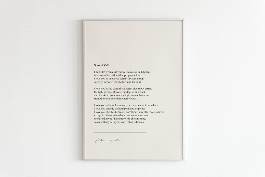Pablo Neruda "sonnet Xvii" Mini Prints, Poem, Wall Art Decor, Gifts for ...