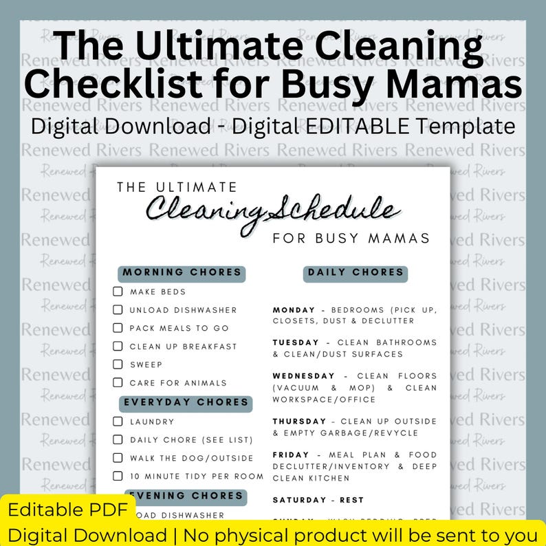The Ultimate Cleaning Checklist for Busy Mamas | Digital Download ...