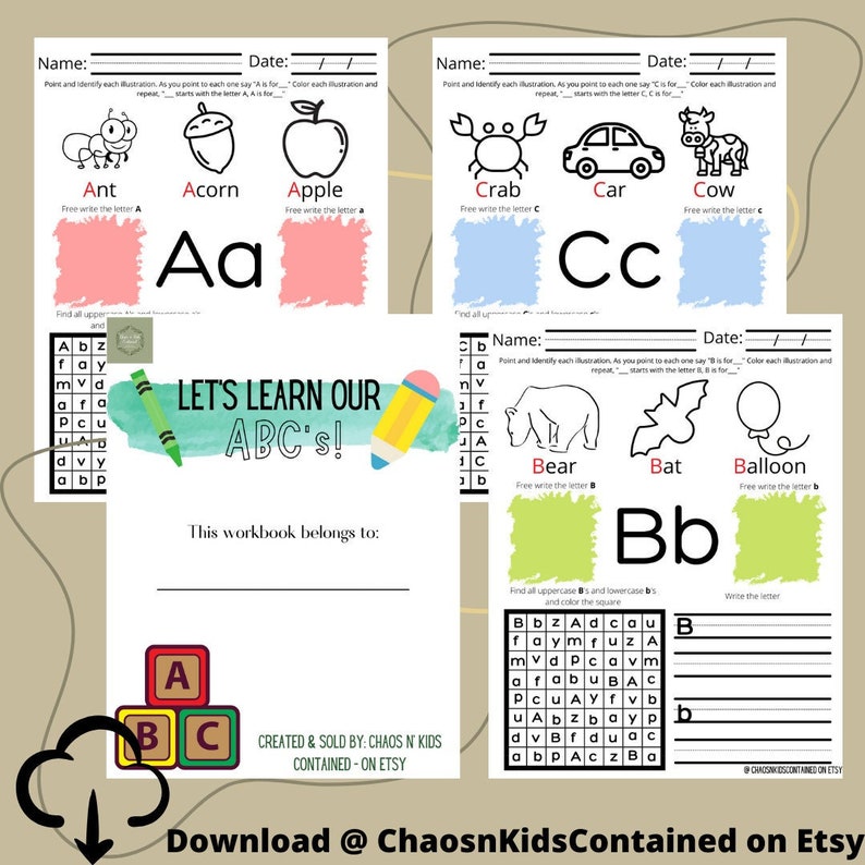 Abc Workbook Pre-k/kindergarten Letter Recognition & Writing Practice ...