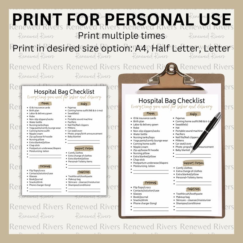 The Ultimate Hospital Bag Checklist | Digital Download | Instant ...