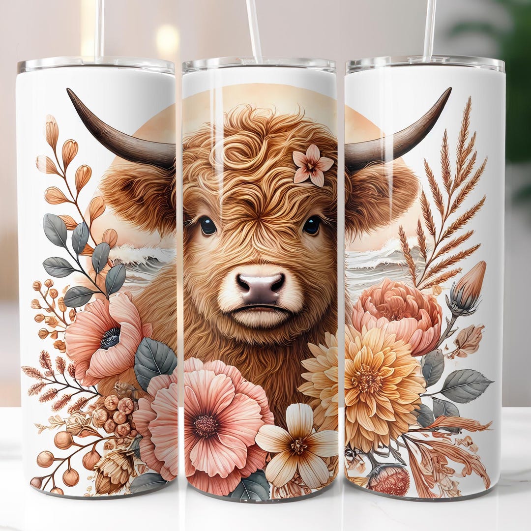 Highland Cow, Boho, Blush, Floral, Sublimation, Ready to Press, Print ...