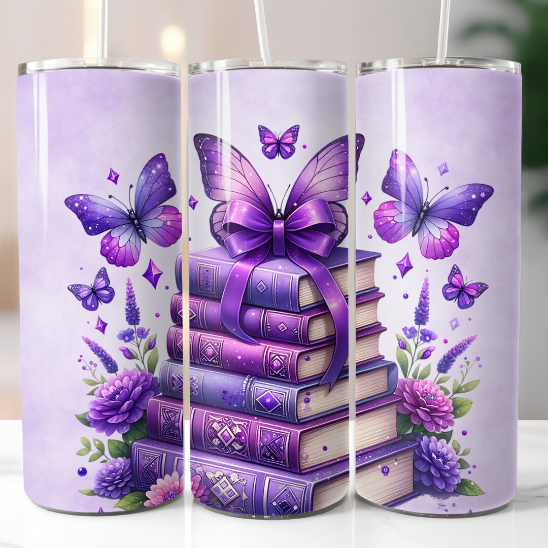 Purple Book Stack, Butterflies, Floral, Sublimation, Ready to Press ...