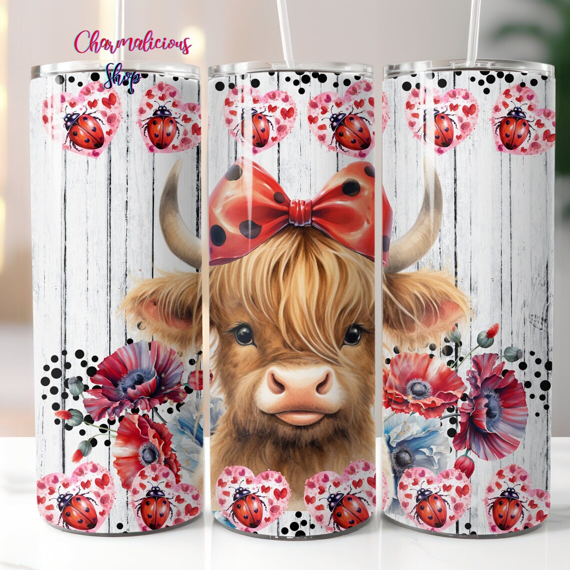 Baby Highland Cow, Ladybugs, Sublimation, Ready to Press, Print Out ...