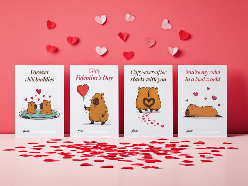 Capybara Valentine's Day Cards – Printable Card (PDF Download) - Etsy