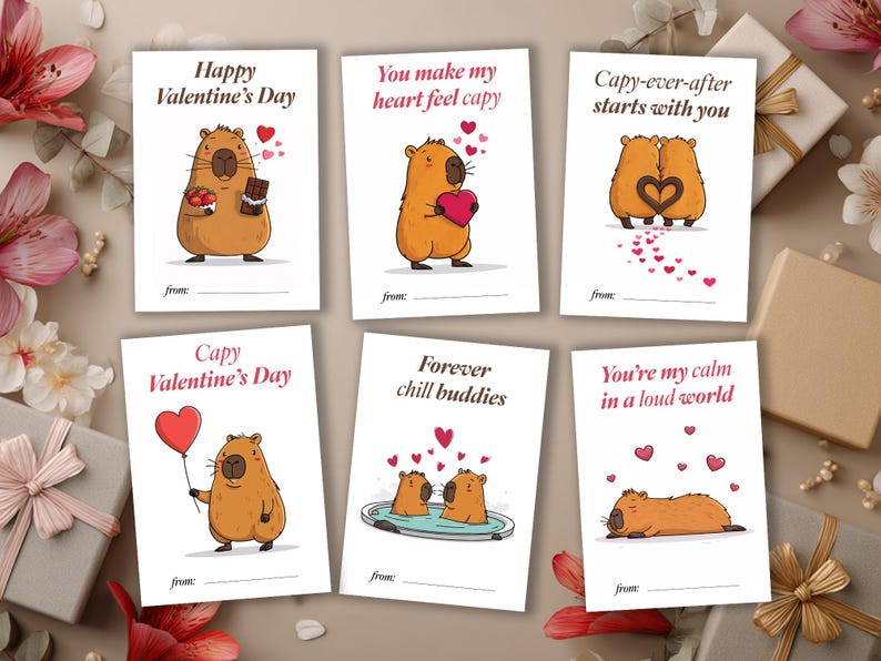 Capybara Valentine's Day Cards – Printable Card (PDF Download) - Etsy