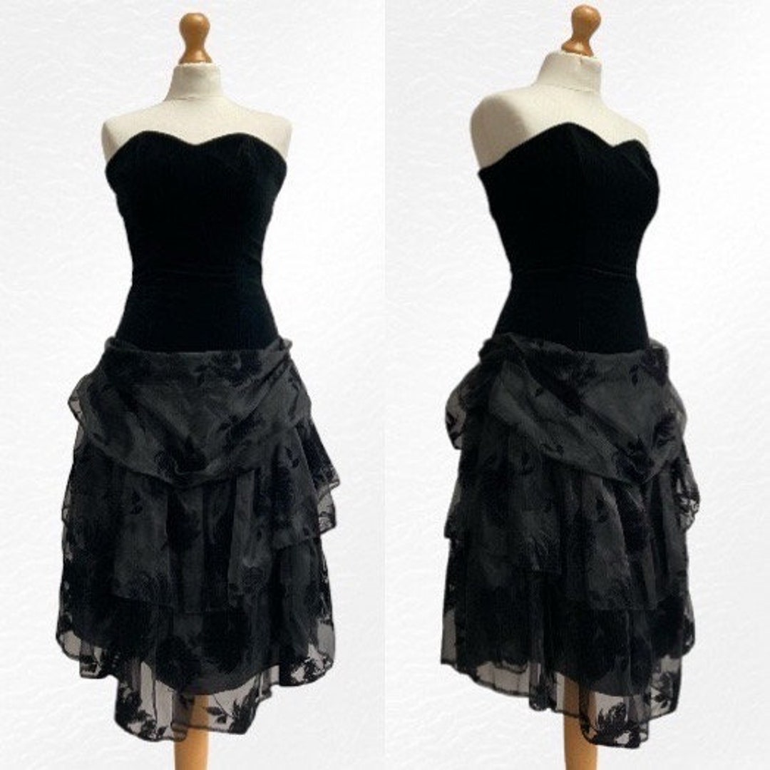 Vintage Dress/ 80s Puffy Rara Burlesque/ Size 10UK 6US / Black Velvet ...