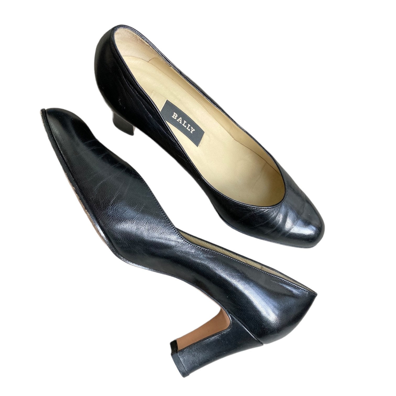 Vintage BALLY Shoes 1980s 90s Black Leather Heels 6.5UK - Etsy