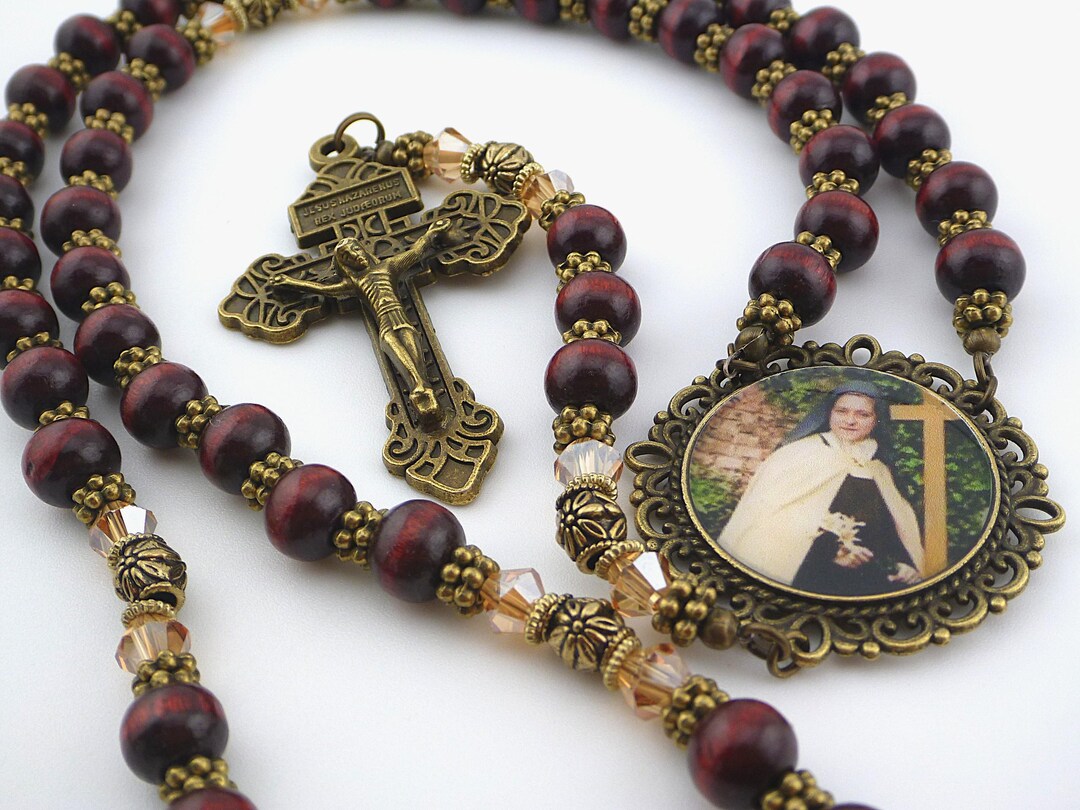 Rosary of St. Therese, 8mm Red Wood, Spacers, 8mm Glass Bicones, 6mm ...