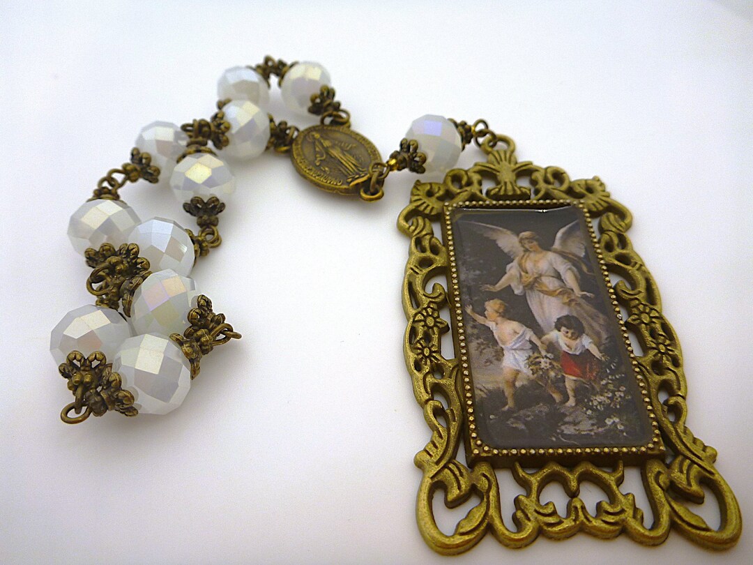 Guardian Angel Doorknob Rosary/decade, 10mm Faceted Crystals, Caps ...