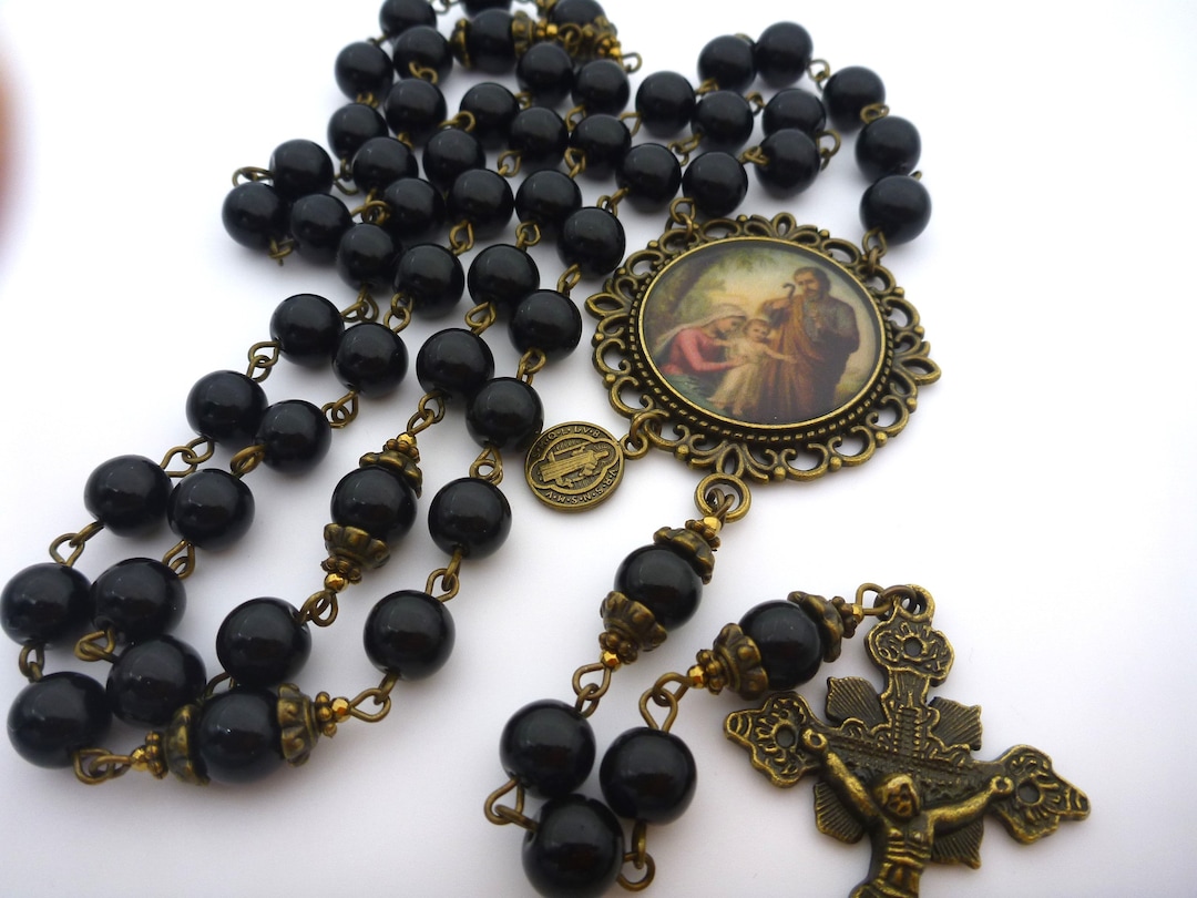 Rosary of the Holy Family, 8mm Natural Agate, Caps, 2mm Hematite ...