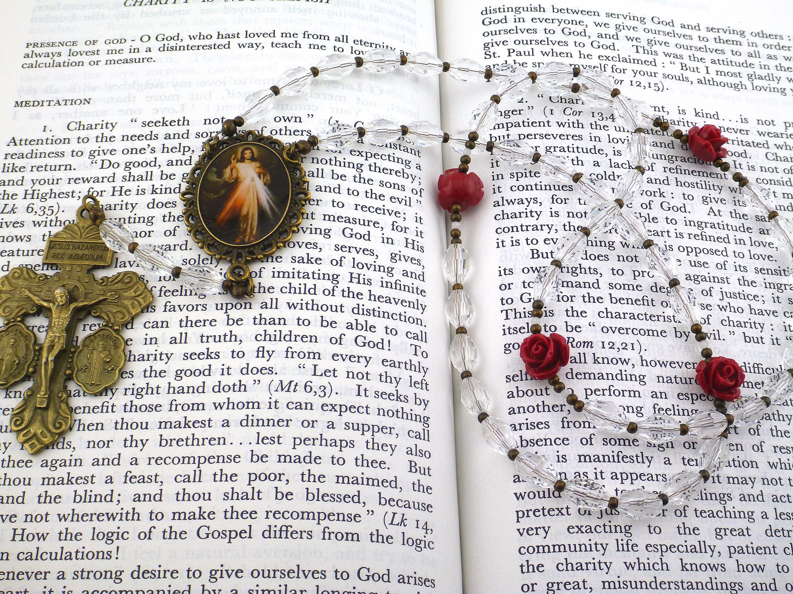 Chaplet of Divine Mercy: Red Roses, Glass Beads, Pardon Cross - Etsy