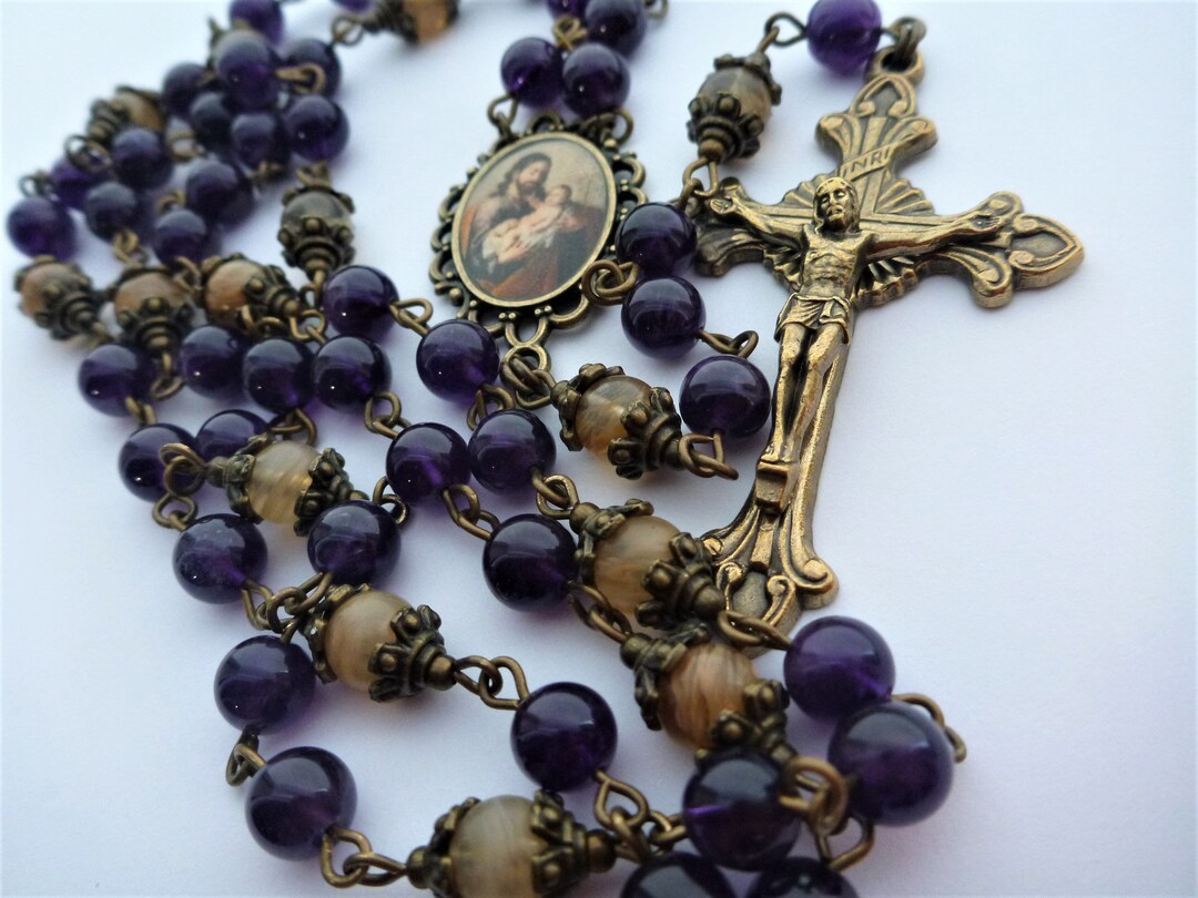 Chaplet St Joseph, 6mm Natural Amethyst, 6mm Citrine Beads, Caps ...
