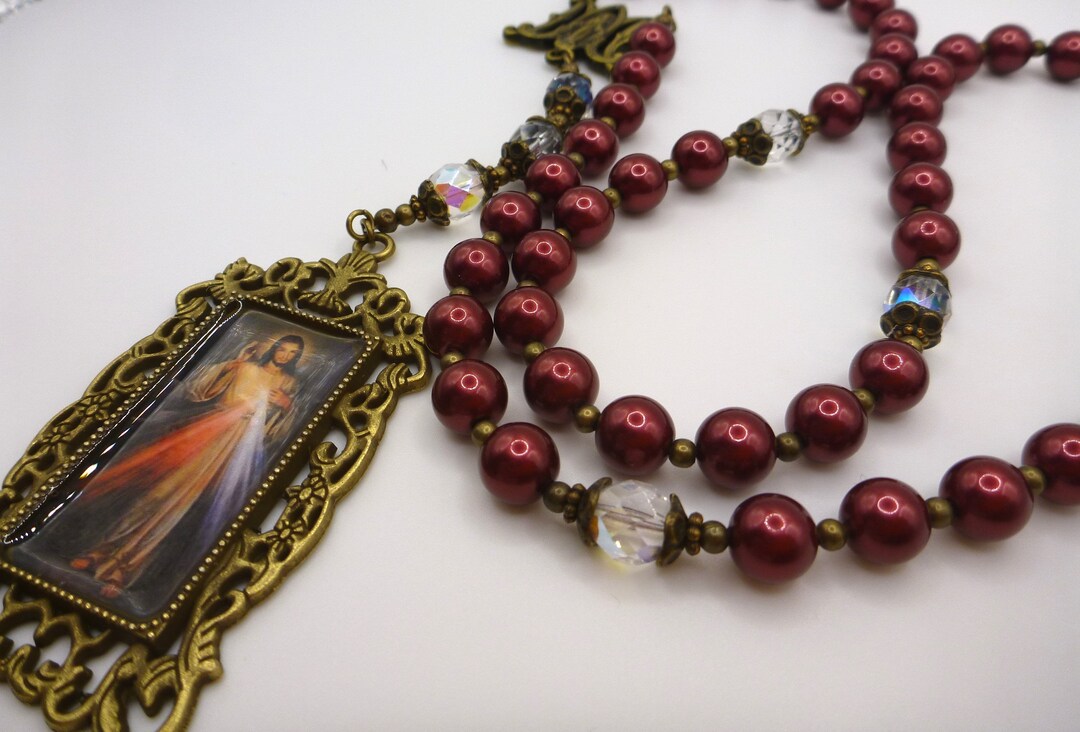 Chaplet of the Divine Mercy. 8mm Glass Pearls, 8mm Faceted Czech Glass ...