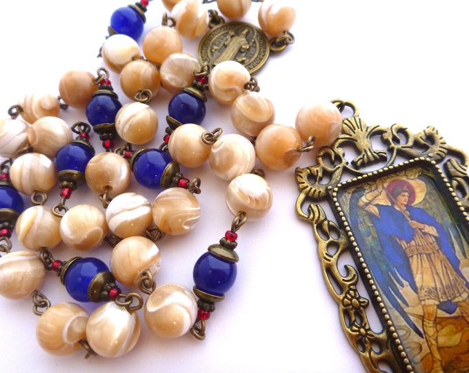 Chaplet of Saint Michael, 8mm Natural Mother of Pearl, 8mm Glass. Caps ...