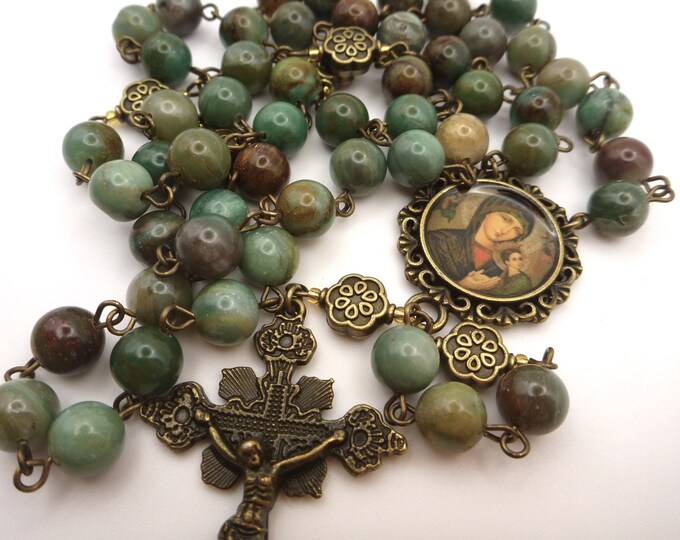 Rosary Our Lady of Perpetual Help, 8mm Natural Australian Jade, Metal ...