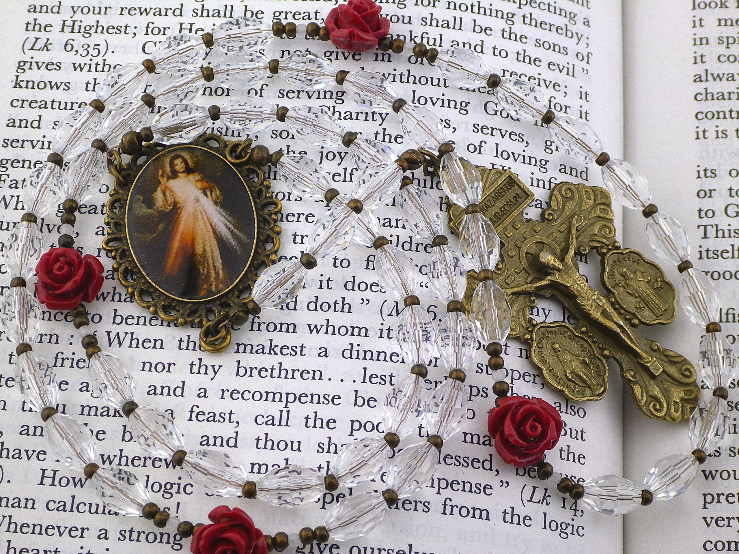 Chaplet of Divine Mercy: Red Roses, Glass Beads, Pardon Cross - Etsy