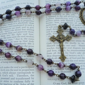 Chaplet for the Dead, 8mm Purple Agate, 5x10mm Flat Round Glass ...