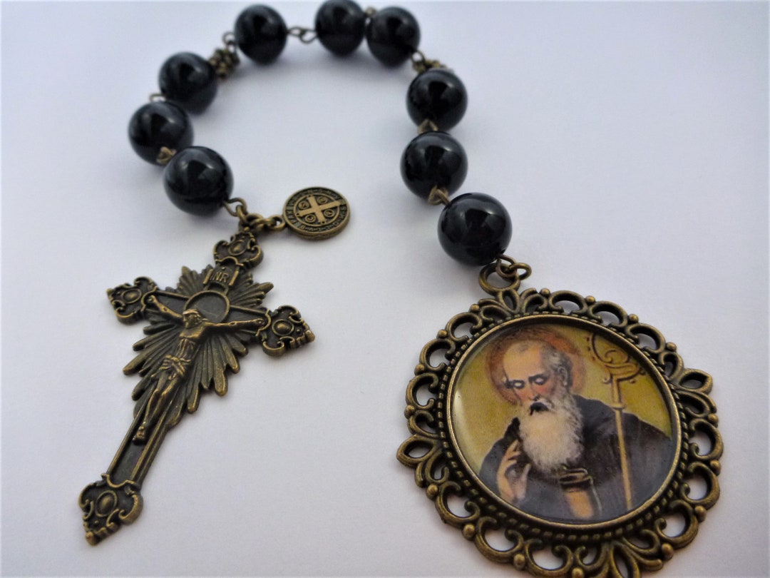 Chaplet of Saint Benedict, 10mm Onyx, Spacers, Benedict Charm. Ornate ...