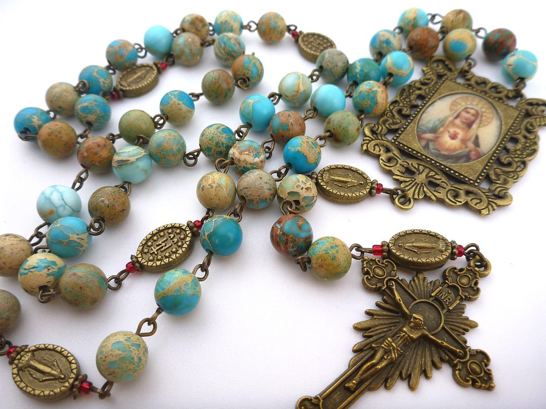 Rosary Immaculate Heart of Mary. 8mm Sea Sediment Jasper,12x9mm ...