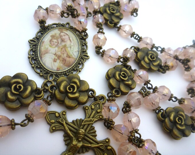 Rosary Our Lady of Mount Carmel, 6x8mm Cut Glass, Flower Spacers, Daisy ...