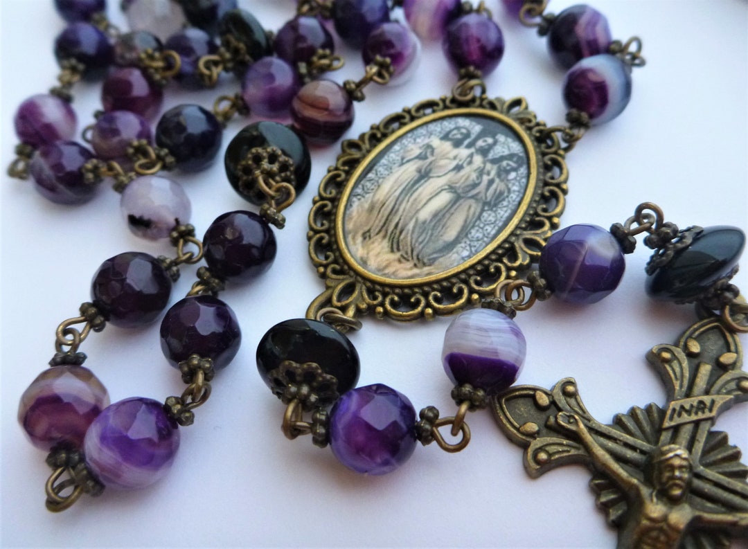 Chaplet for the Dead in Purgatory: Purple Agate Rosary With Vintage ...