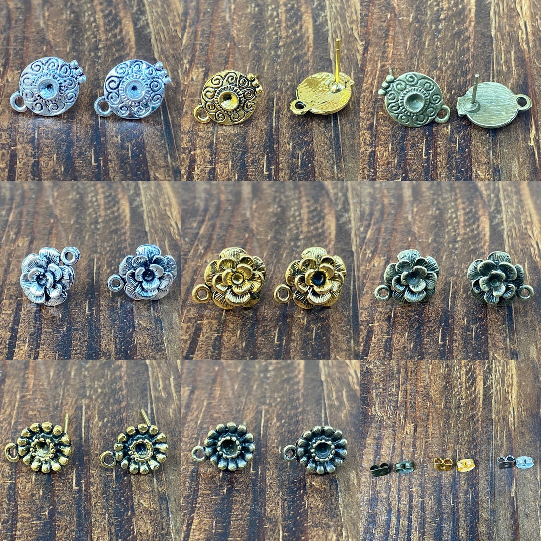 Multiple Style of Antique Alloy Flower Rose Earring Findings Earstud ...