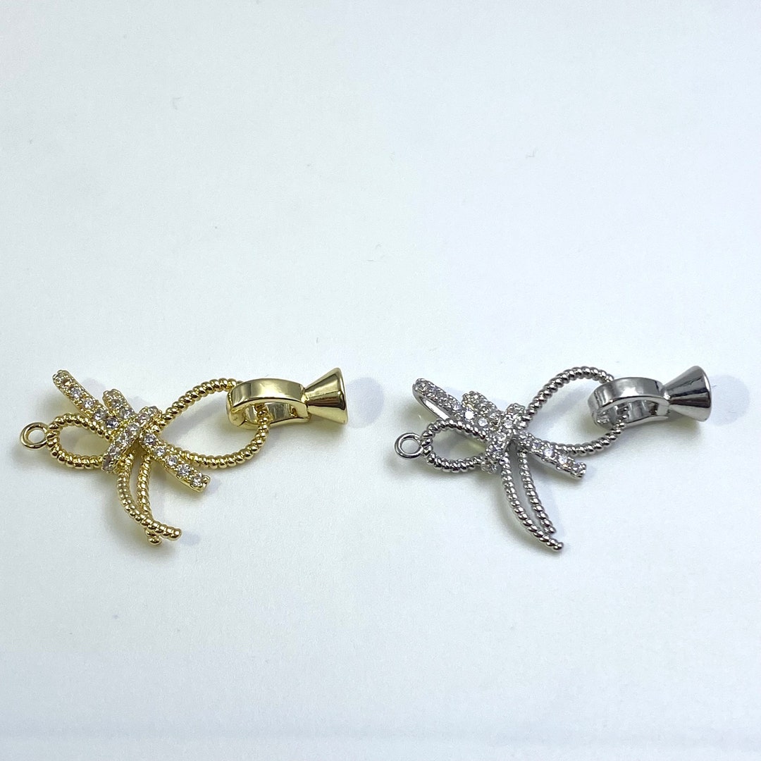 Fancy Elegant Gold or Platinum Plated Bow Tie Clasps With Cubic ...