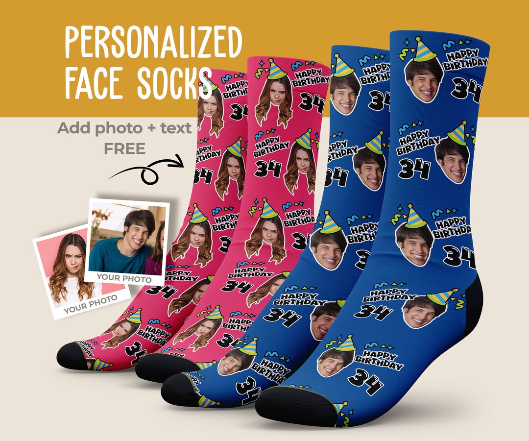 Custom Birthday Socks, Photo Socks for Men and Women, Funny Socks Gift ...