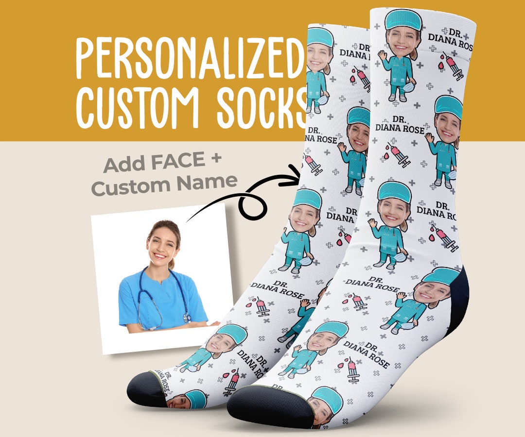 Surgeon Custom Face Socks, Personalized Surgeon Socks, Custom Name ...