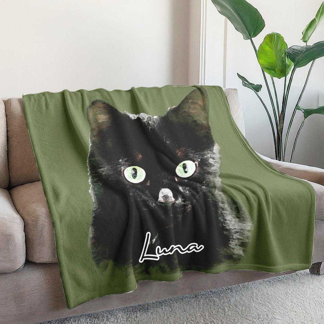 Cat Face Custom Blanket - Watercolor Effect, Custom Blanket With ...