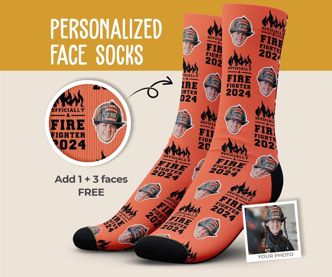 Officially a Firefighter Custom Face Socks, Fireman Graduation Gift ...