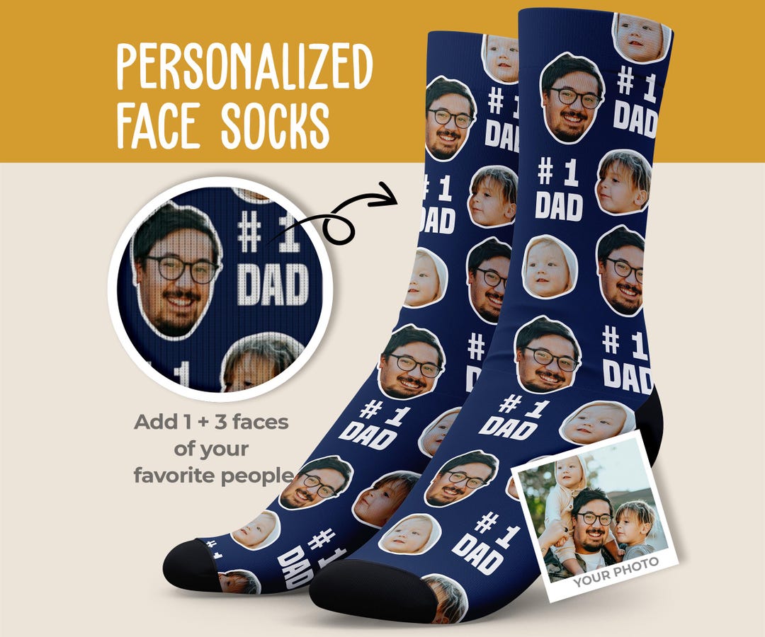 The #1 Dad Socks - Number 1 Dad, Custom Face Socks, Father's Day Gift ...
