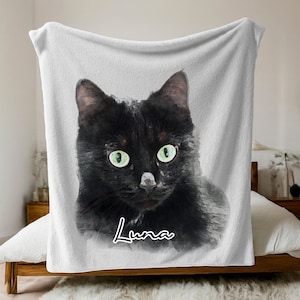 Cat Face Custom Blanket - Watercolor Effect, Custom Blanket With ...