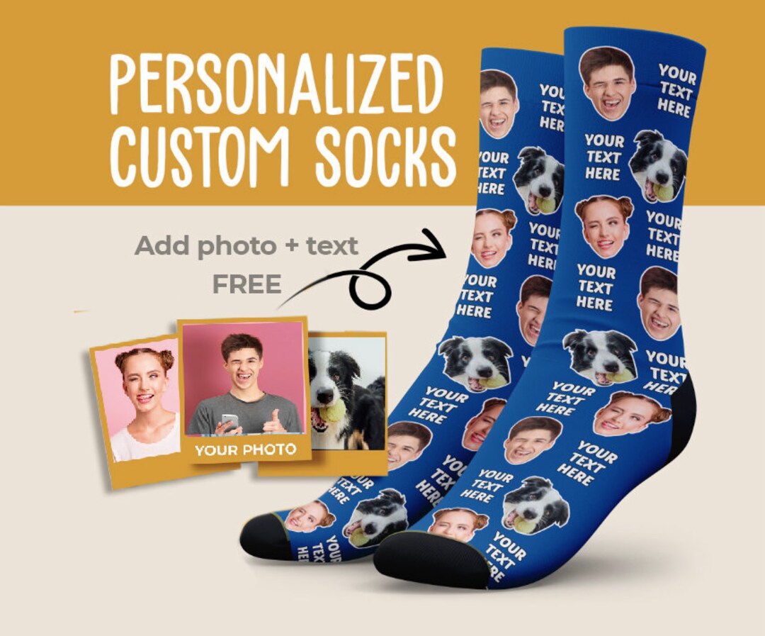 Custom Face Socks+text - Personalized Photo Socks, Custom Socks ...