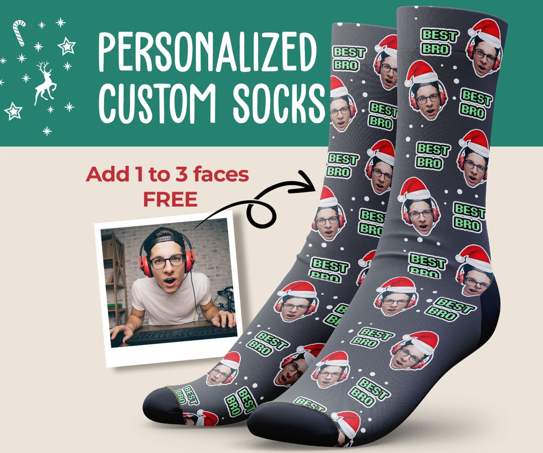 Best Bro Christmas Custom Face Socks, Brother Gift, Custom Photo Sock ...