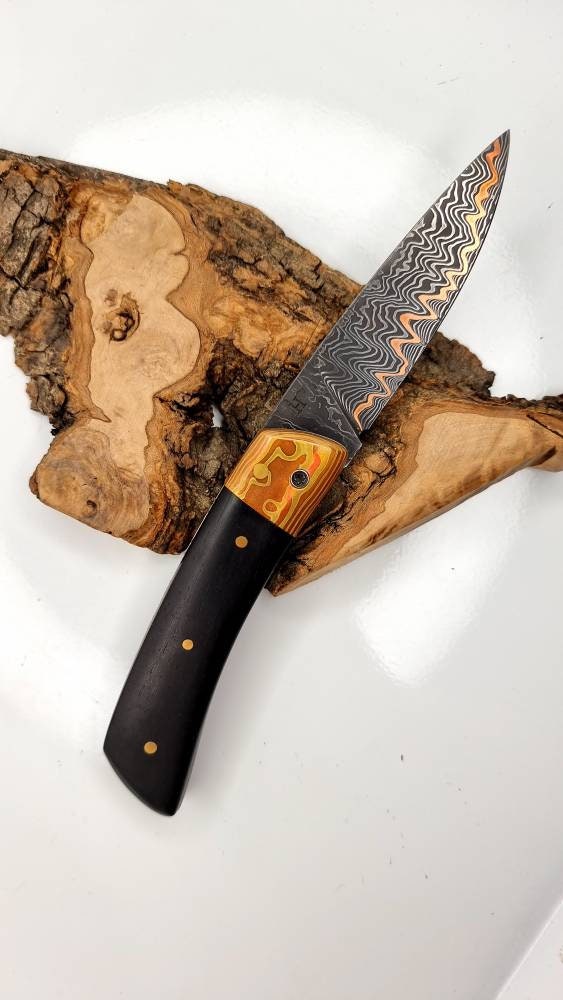 Copper Damascus Folding Knife, Mokume Gane Copper Damascus - Etsy
